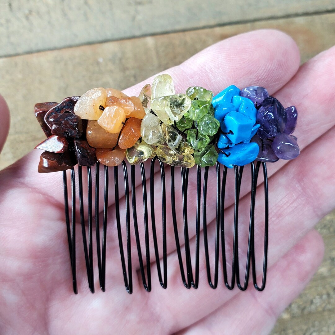 Choose Your Gemstone Crystal Hair Comb, Hair Accessories, Wire Wrapped ...