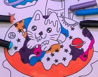 Cute Cat Printable Coloring Page, Printable Outer Space Coloring Page ...