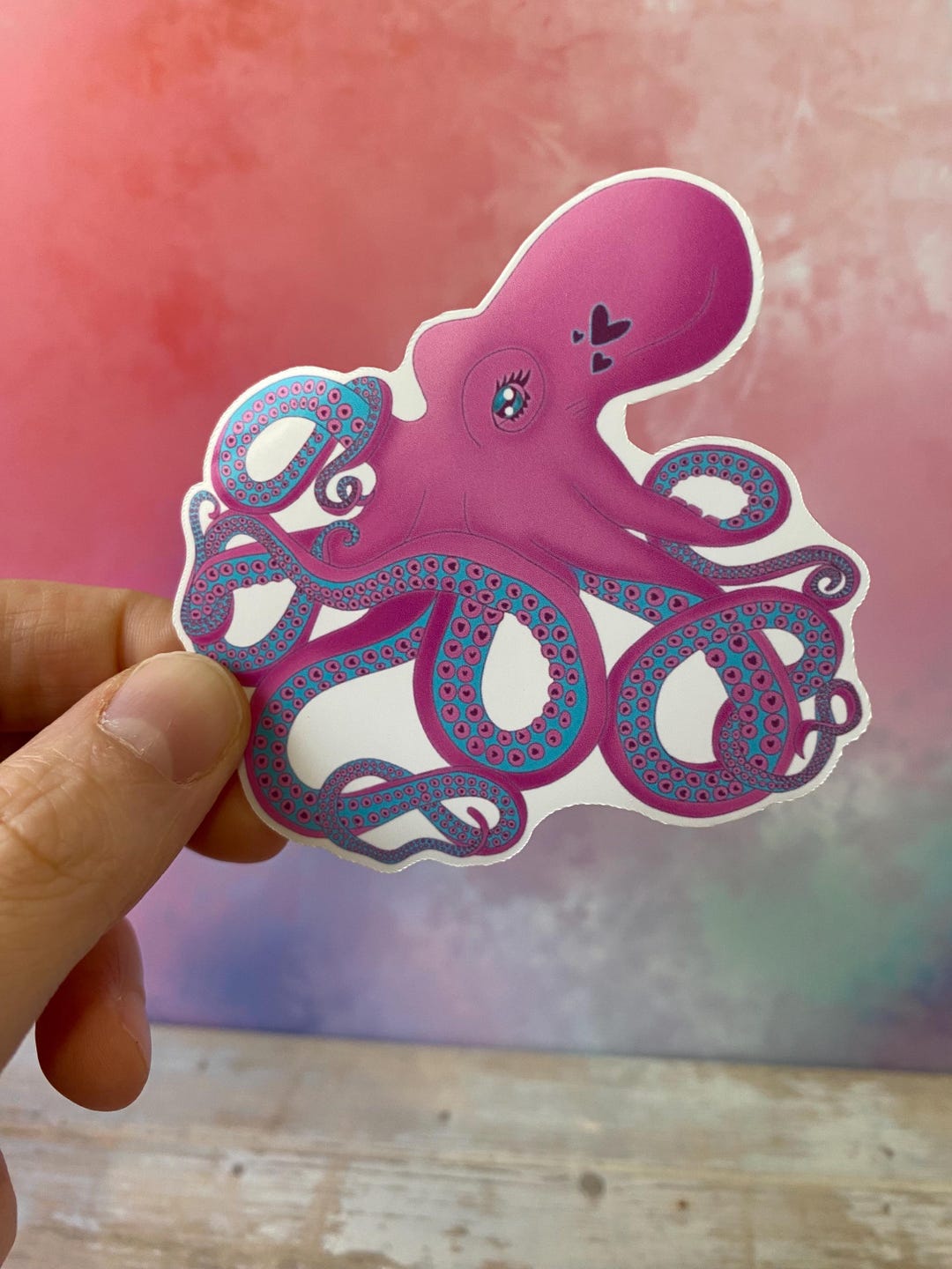 Cute Pink Octopus Sticker - Waterproof Vinyl Ocean Sticker - Aesthetic ...