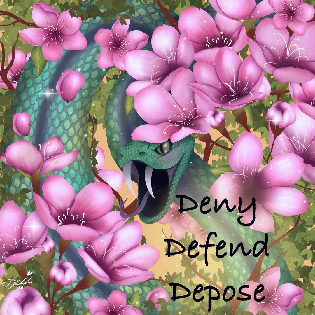 Serpent and Sakura Art Print – “deny Defend Depose” Snake With Pink ...