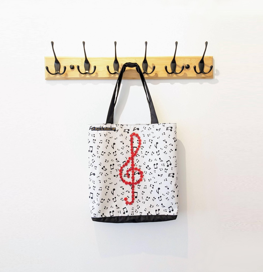 Treble Clef Tote Bag, Music Notes Tote, Handmade Music Gift, Music ...