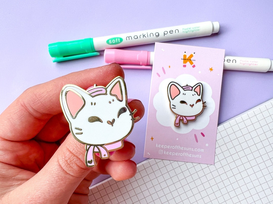 BOUJEE WHITE CAT Enamel Pin // Gold Plated Hard Enamel Lapel Pin Kawaii ...