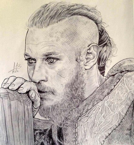 Portrait A4 with pen by Ragnar Lothbrok Vikings original | Etsy