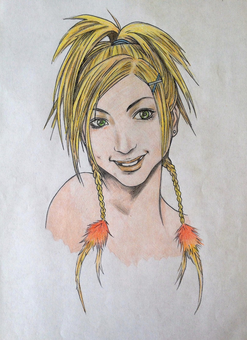 Rikku, Final Fantasy 10 original A4 Portrait in Colored Pencils - Etsy
