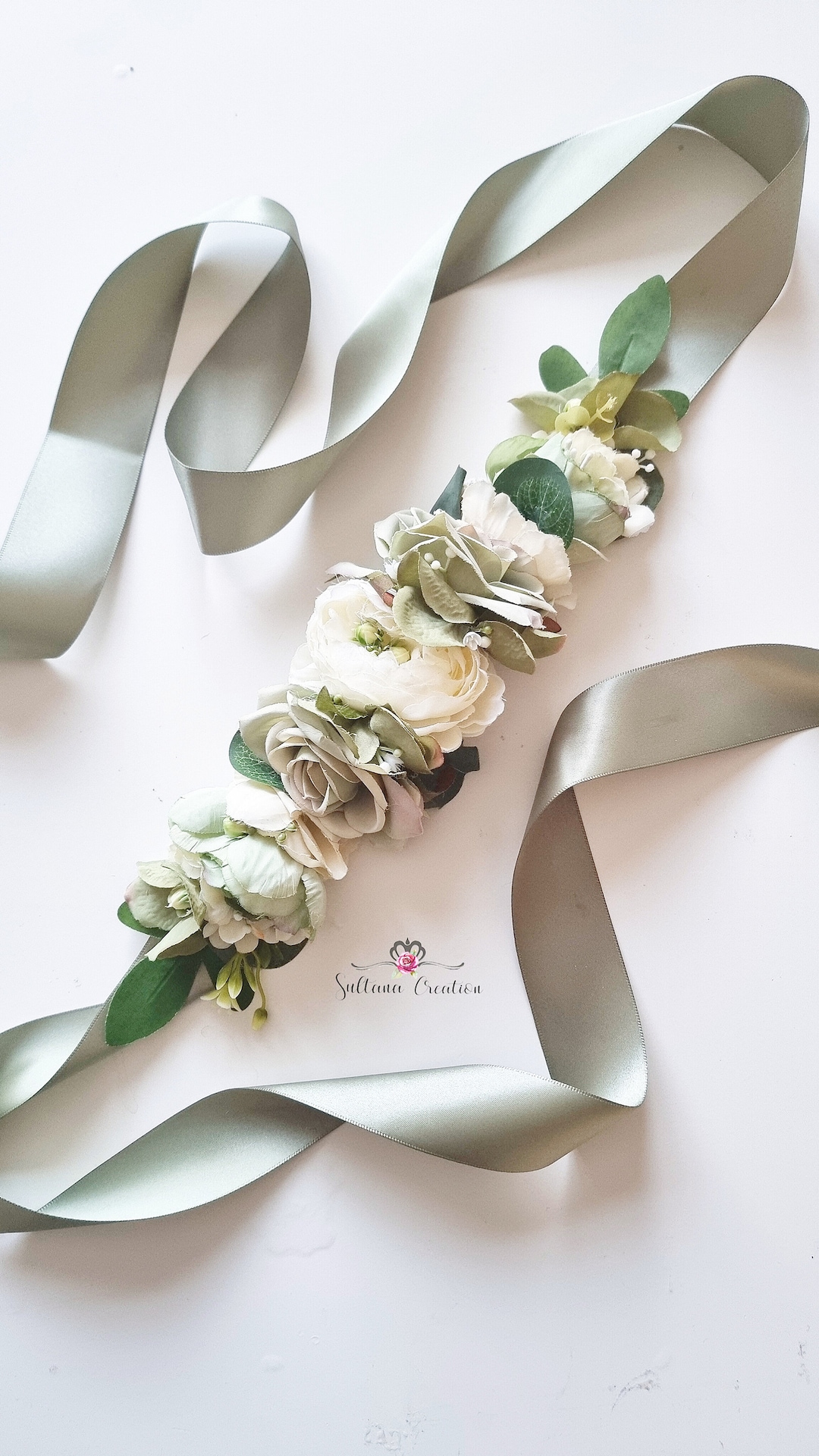Sage Green Floral Sash Satin Wedding Pregnancy - Etsy
