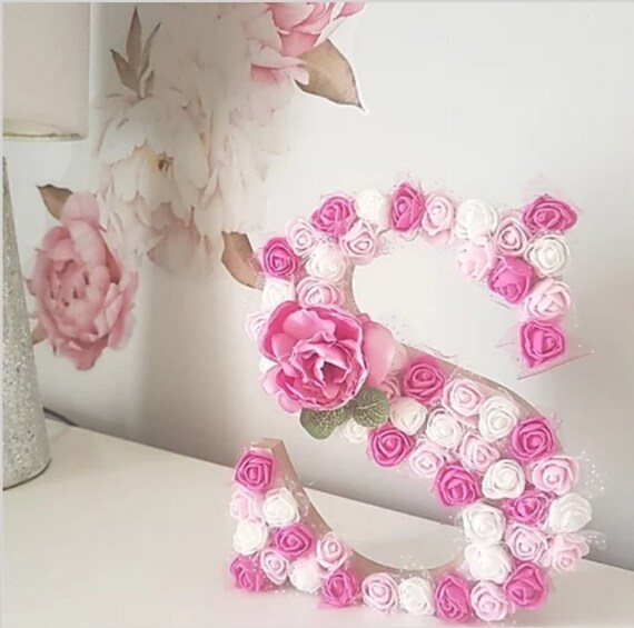 Wooden Pink Floral MDF Standing Letter | Etsy