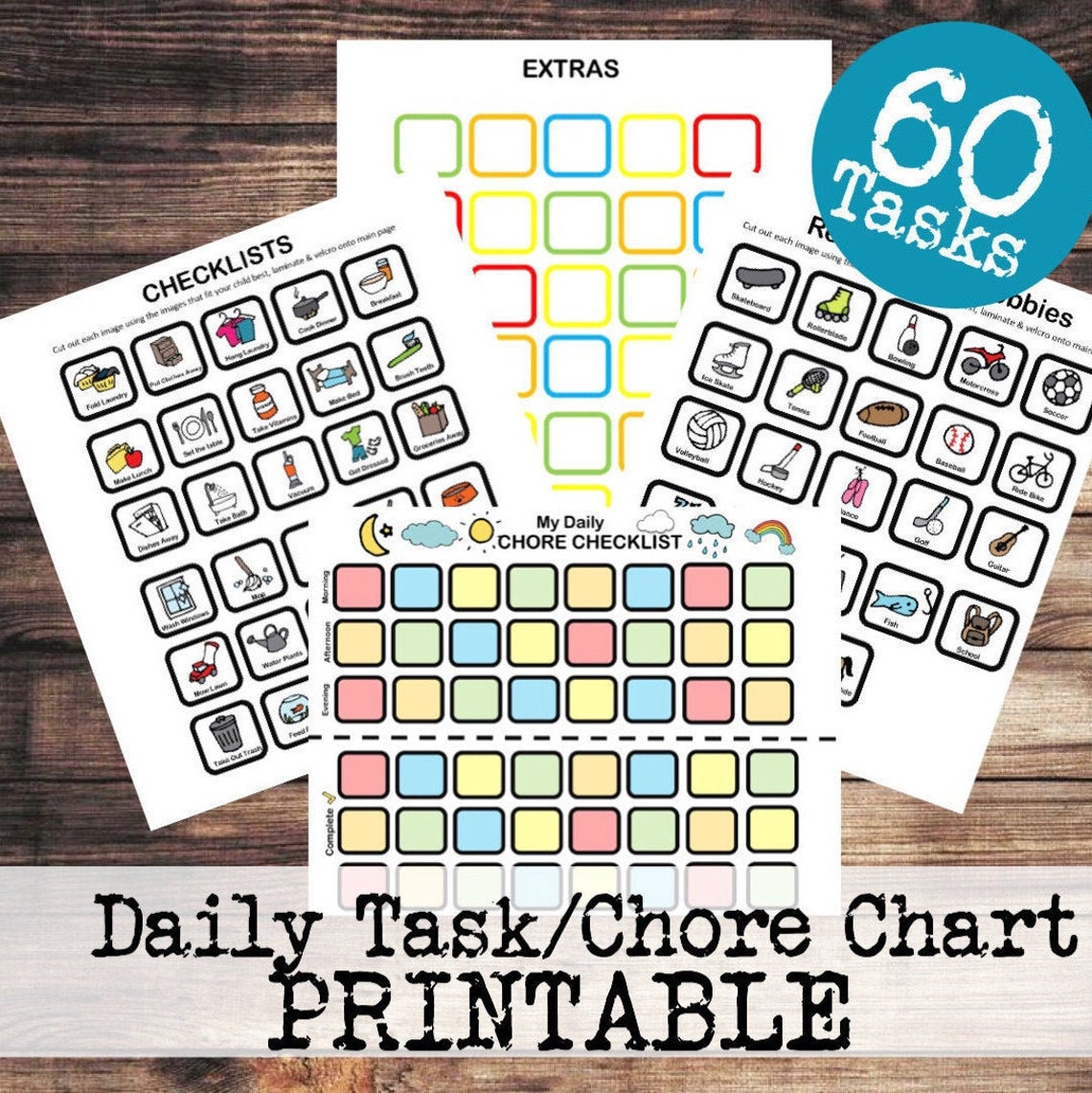 Chore Chart SET for Kids, Children's Routine Chart, Printable Daily ...