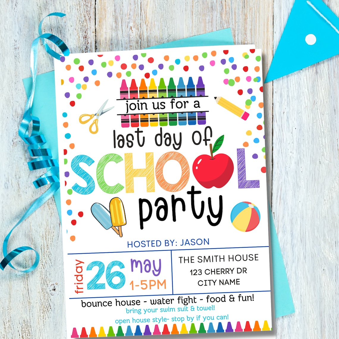 EDITABLE End of School Party Invitation Pool Party Invitation - Etsy