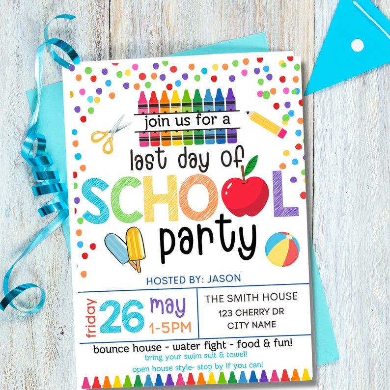 EDITABLE End of School Party Invitation Pool Party Invitation Last Day ...