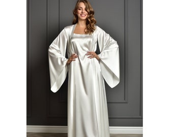 Floor Length Robe, Bridal Kimono, Wedding Robe, Long Satin Robe, Bridal ...