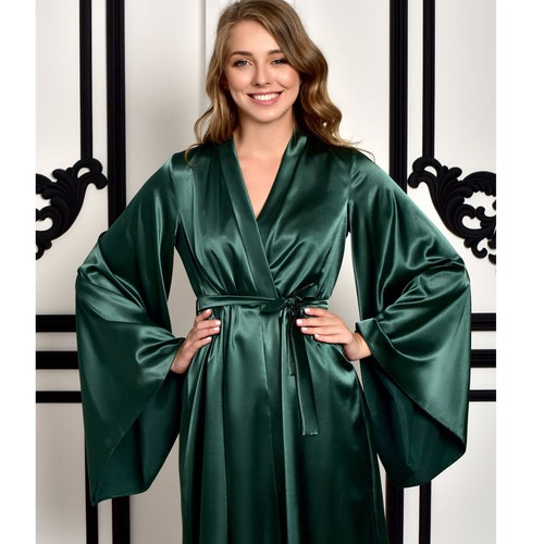Green Short Bridesmaid Robe Green Wedding Kimono Robe Plain - Etsy