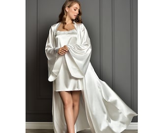 Peignoir Set Bridal Lingerie Wedding Night Satin Nightgown - Etsy