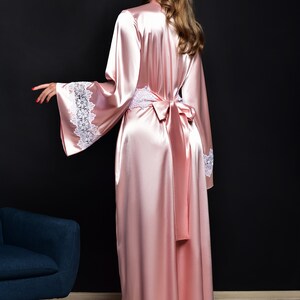 Pink Bridal Robe for Bride Long Satin Bridesmaid Robe Floor Length ...