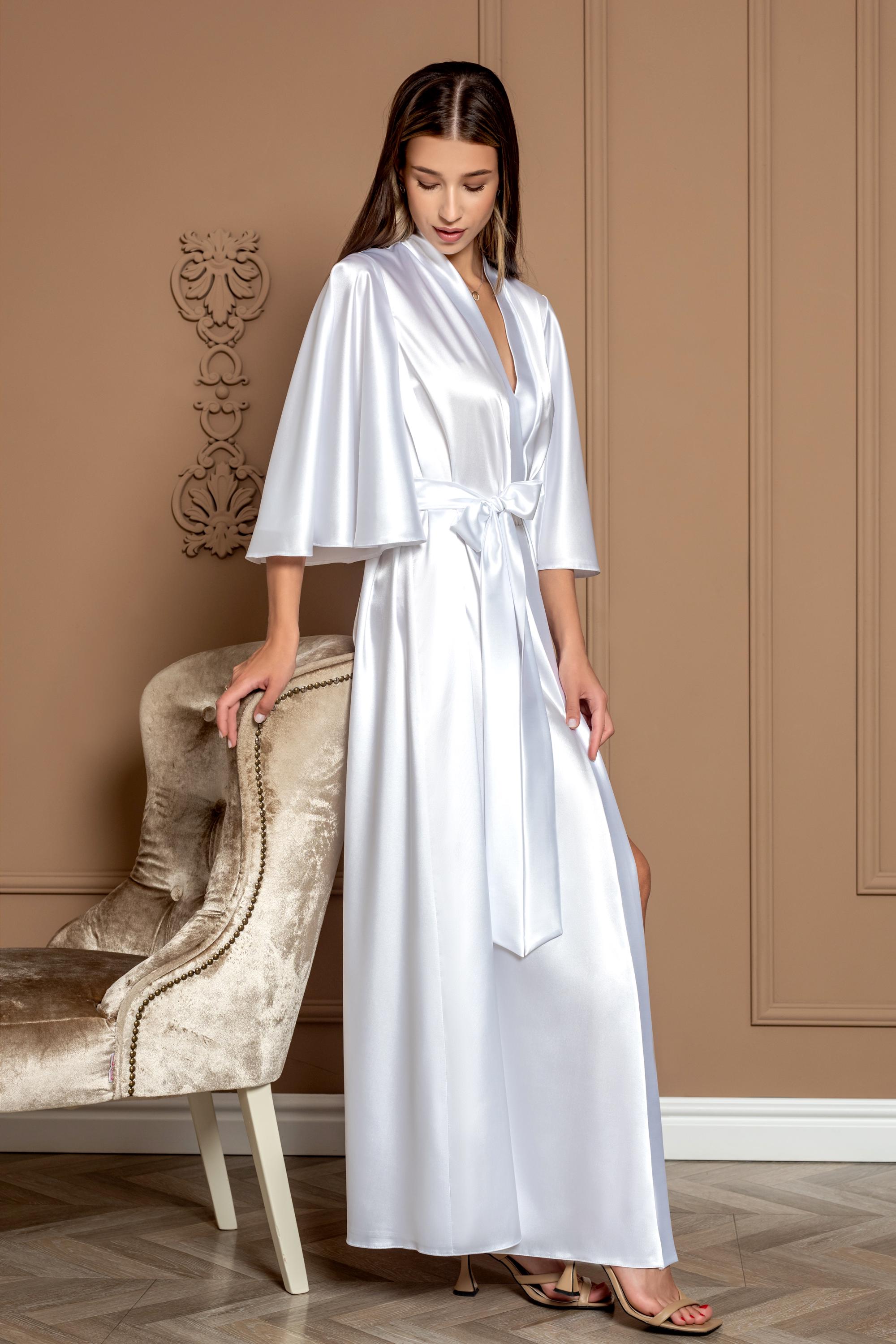 Long Satin Bridal Kimono Robe White Full Length Wide Sleeve Bride Robe ...