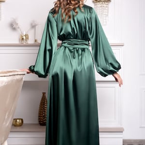 Long Green Satin Kimono Robe Maxi Boudoir Robe Women Bridal Dressing ...
