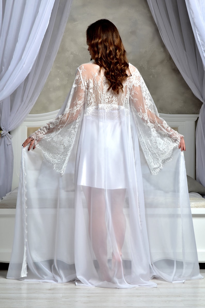 White Bridal Peignoir Set Bridal Lingerie Wedding Night Short Etsy