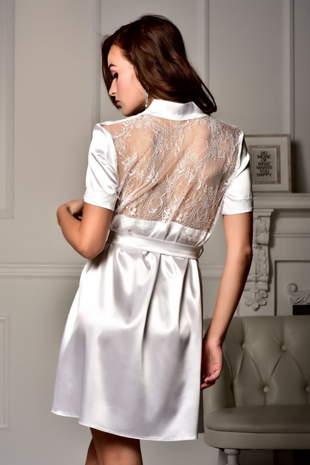 Short Sleeve Robe White Lace Robe Summer Robe Lace Bridal Robe Kimono ...