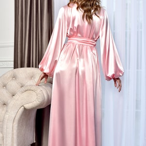 Pink Full Length Bridal Robe Long Satin Bridesmaid Kimono Robe Bride ...