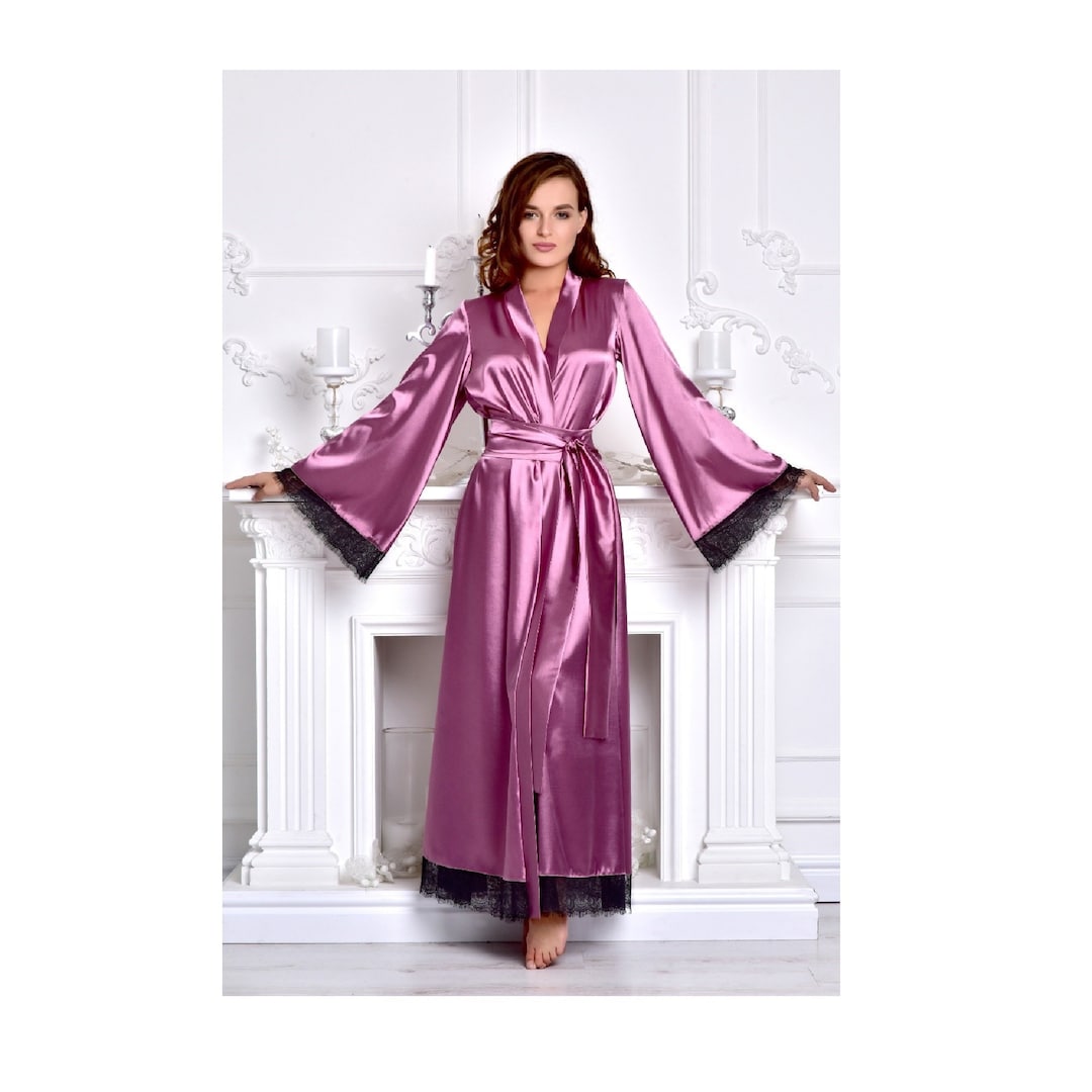 Buy Pink Long Bridal Robe Bridesmaid Kimono Robe Satin Bridal Dressing ...