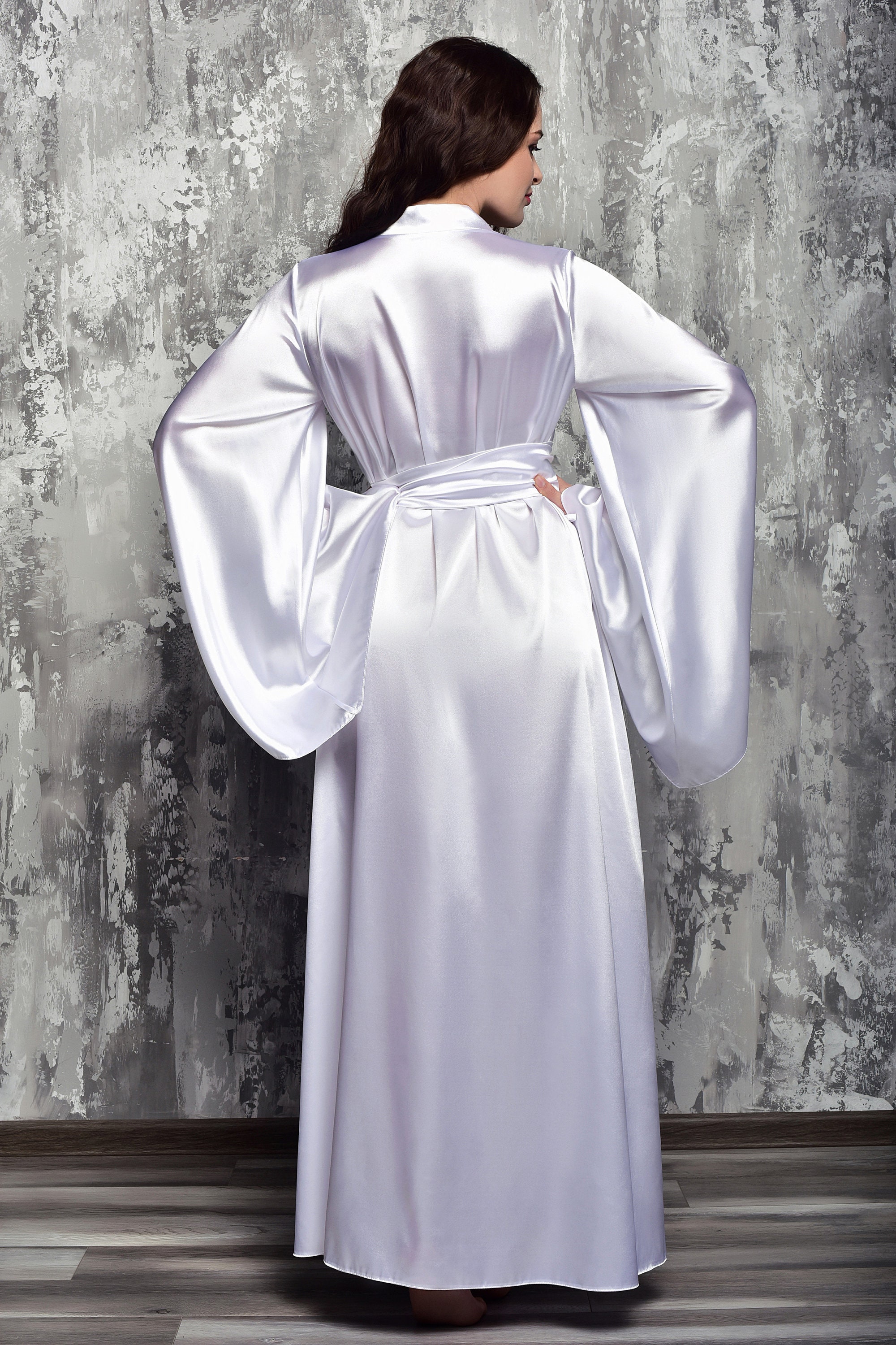 Lange Weiße Braut Robe Satin Hochzeit Kimono Für Braut Maxi Etsy