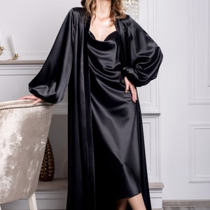 Dark Pink Satin Nightgown and Robe Set Long Kimono Robe and Slip Dress ...