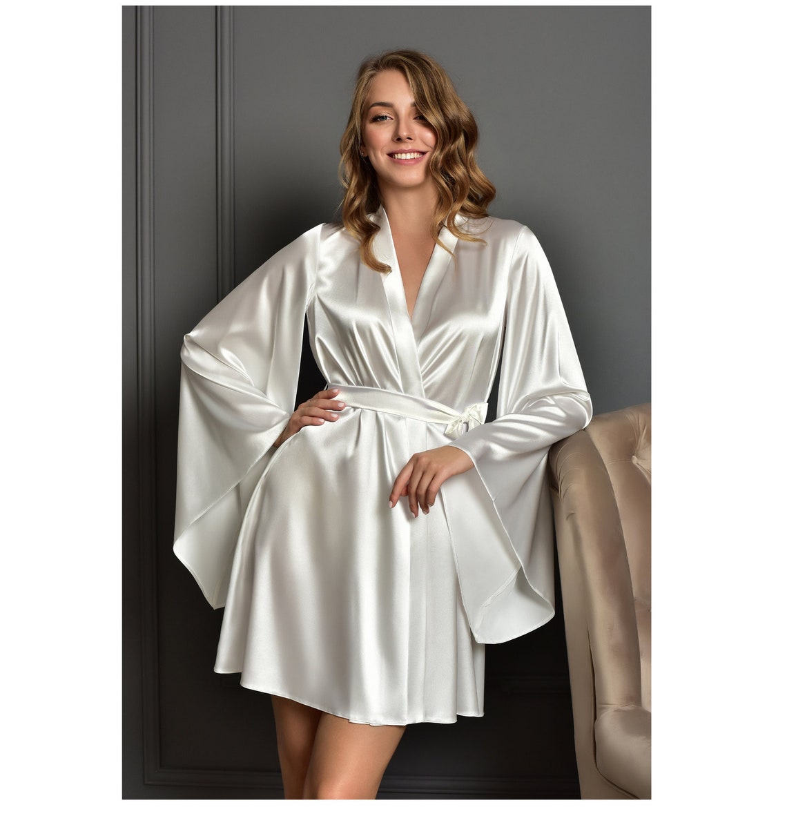 Short Satin Bridal Robe Wedding Kimono Robe for Bride Dressing - Etsy