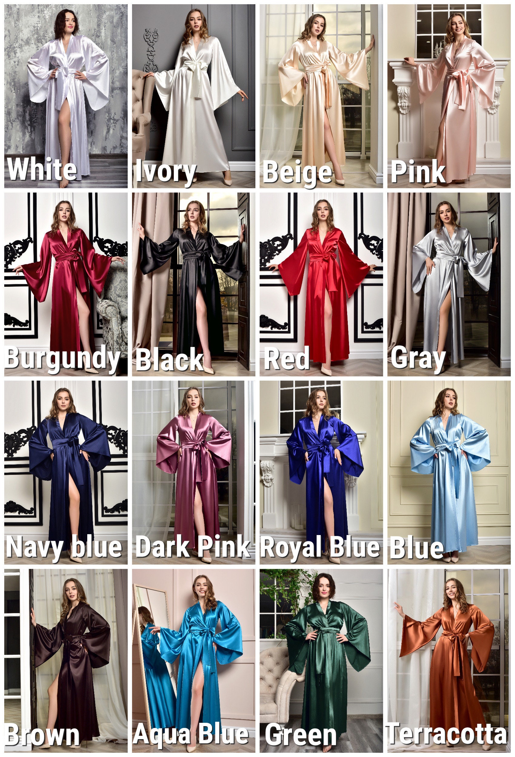 Navy Blue Boudoir Robe Long Satin Kimono Robe Floor Length | Etsy