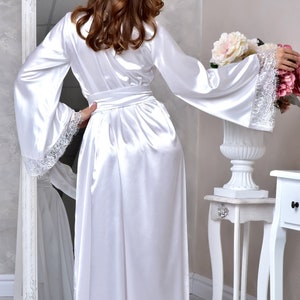 White Long Bridal Robe Wedding Kimono Robe Long Lace Bridal Robe Bridal ...