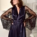 Wine Robe With Black Lace Sleeves Bridesmaid Short Kimono Robe Bridal ...