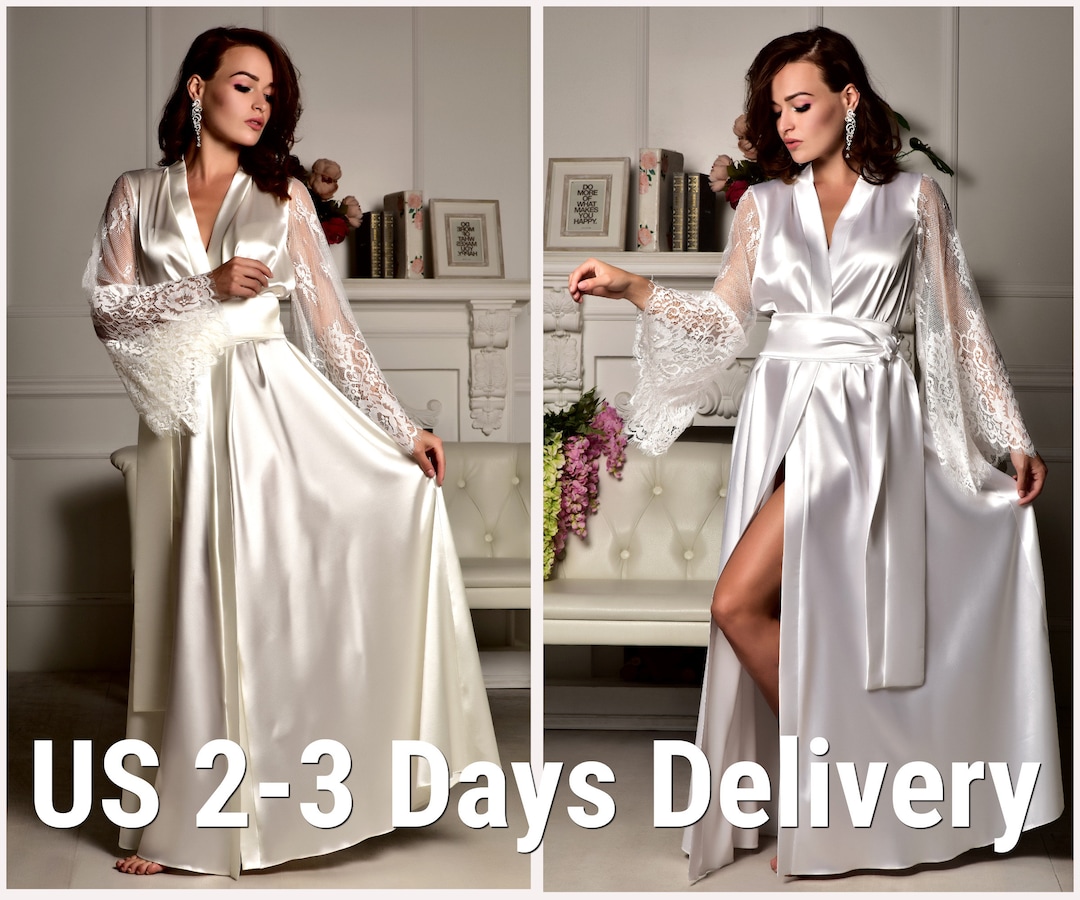 2-3 Days Delivery in US! Long Bridal Robes Sizes From XS to XXL Ivory ...
