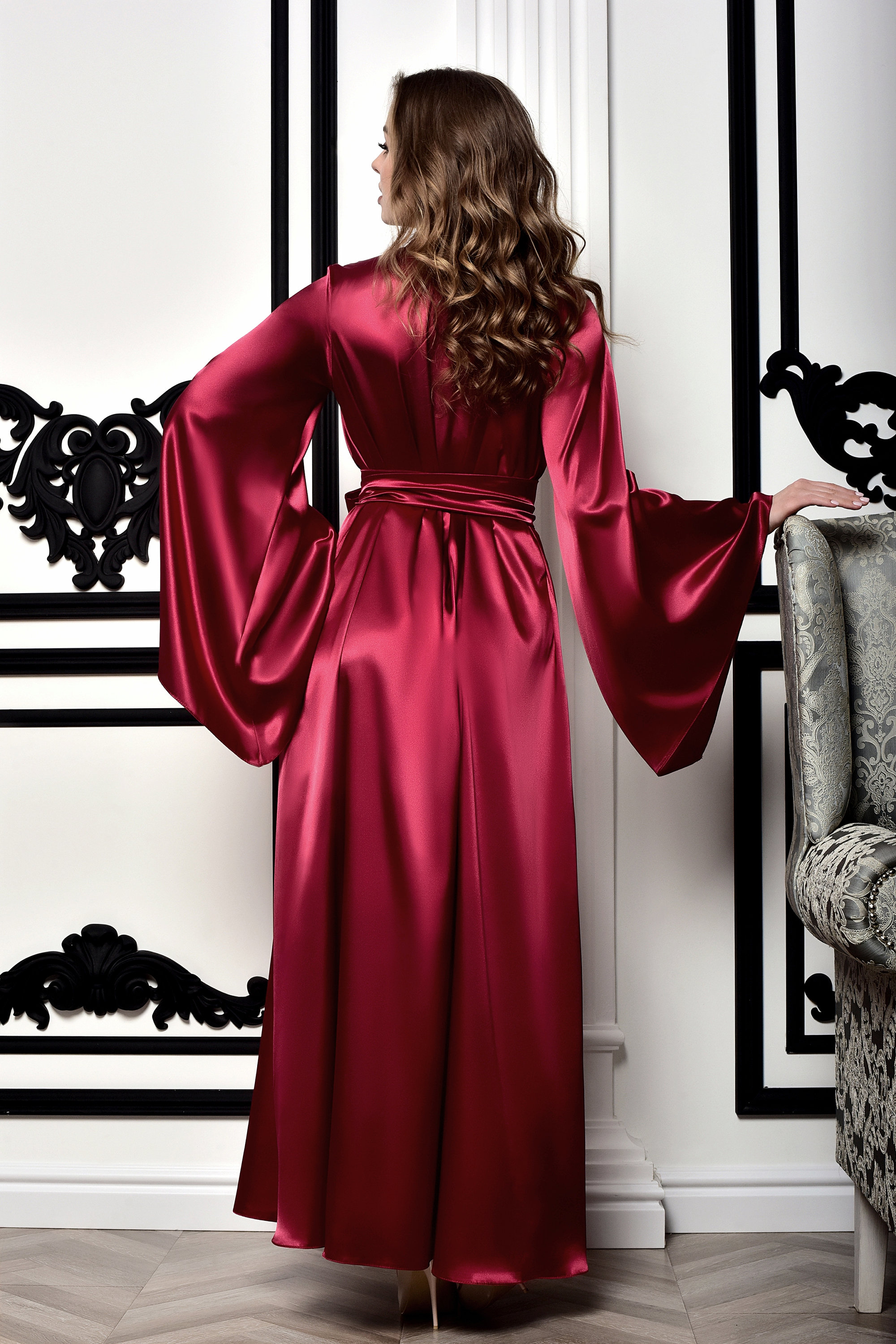 Burgundy Long Boudoir Robe for Bride Long Satin Kimono Robe Bridesmaid ...