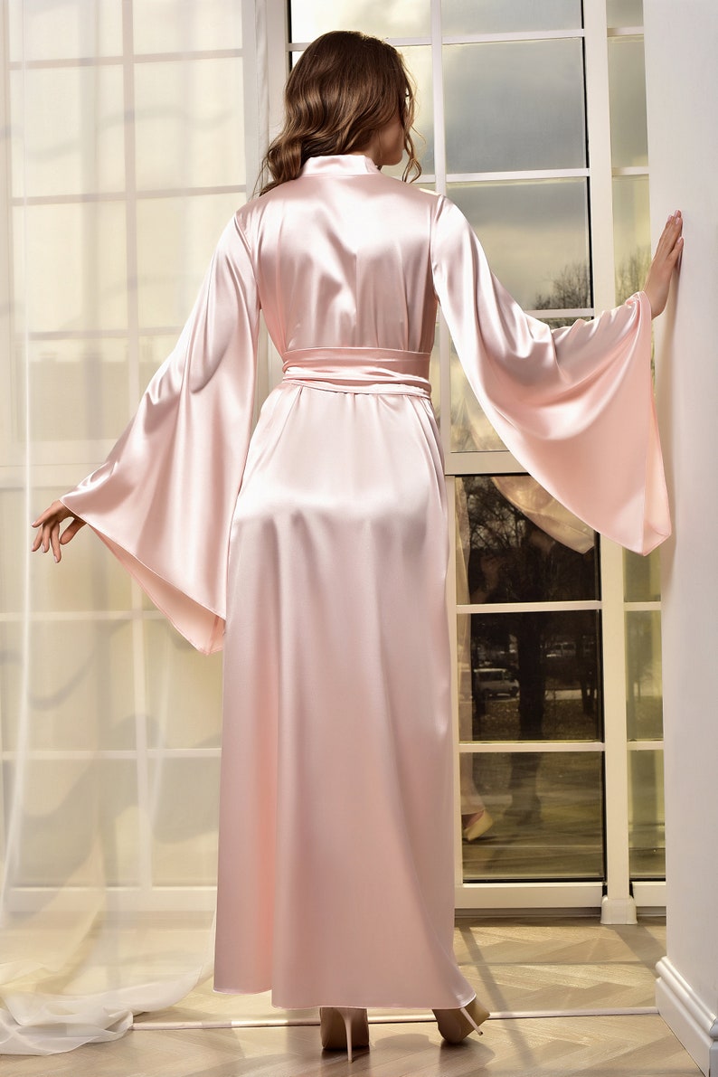 Long Pink Bridal Robe for Bride Maxi Satin Kimono Robe for - Etsy