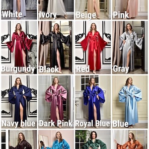 Long Red Kimono Robe Maxi Satin Bridal Robes for Women Floor Length ...