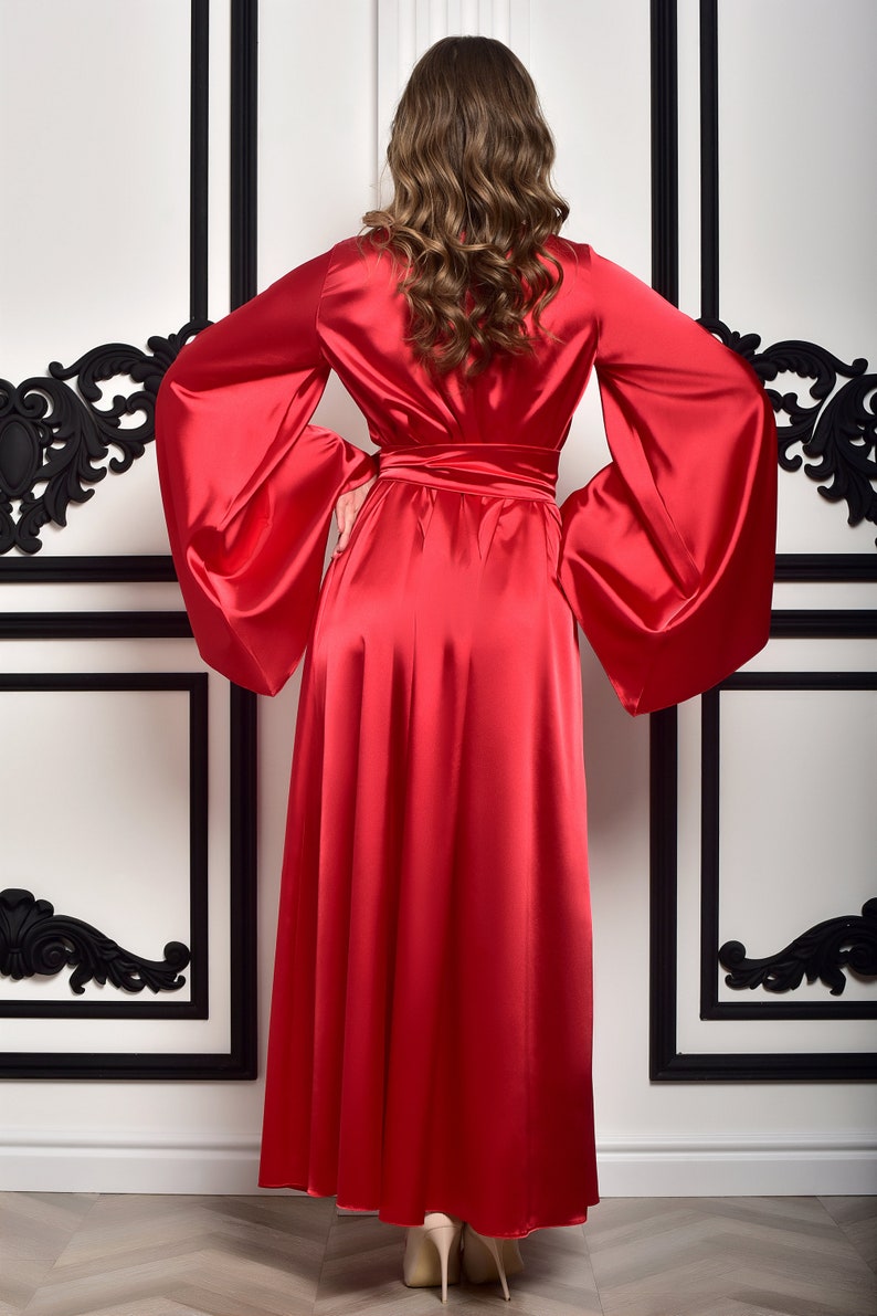 Long Red Kimono Robe Maxi Satin Bridal Robes for Women Floor - Etsy