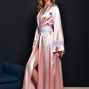 Ivory Bridal Robe for Bride Satin Long Bridal Robe Wedding Kimono Robe ...