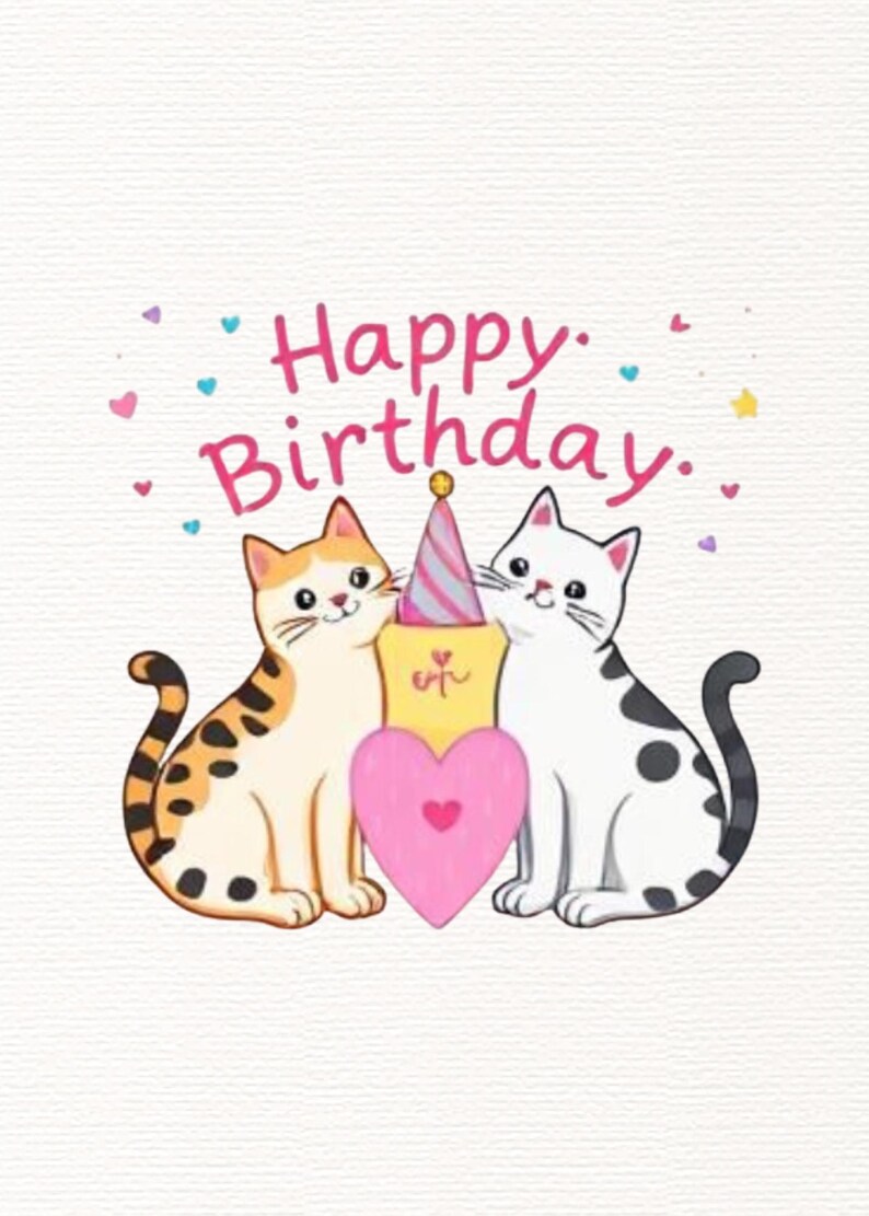 Printable Cat Celebration “happy Birthday” Card - Etsy