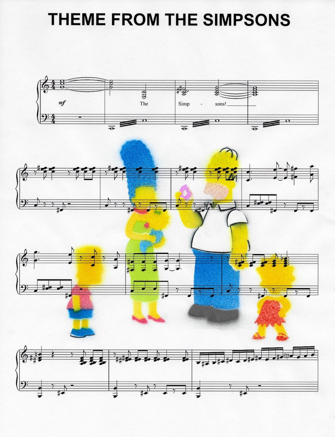 The Simpsons Theme Airbrushed Silhouette Music Sheet Digital Art - Etsy