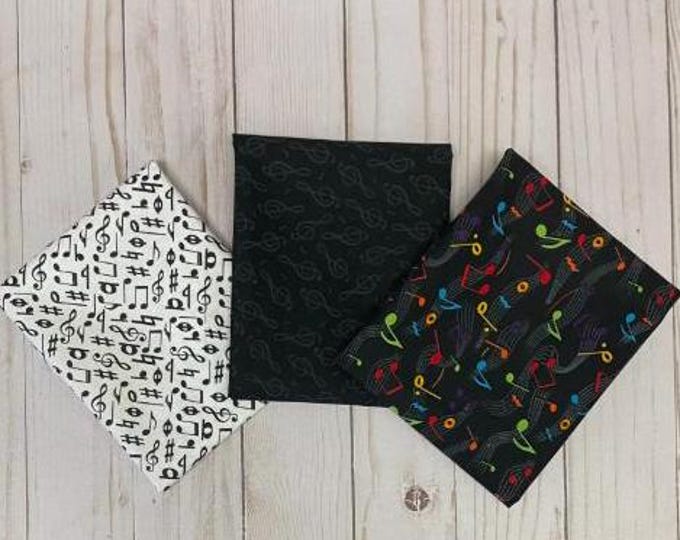 Fabric FQ Fat Quarters Set 3 Black & White Multi Music Notes Print 100% ...