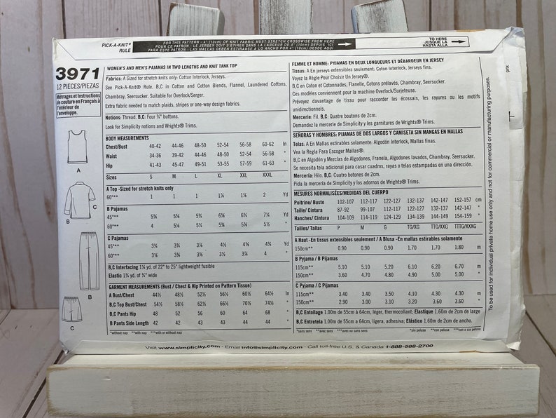 Simplicity Sewing Pattern 3971 Family Pajamas Top Pants Shorts Pjs ...