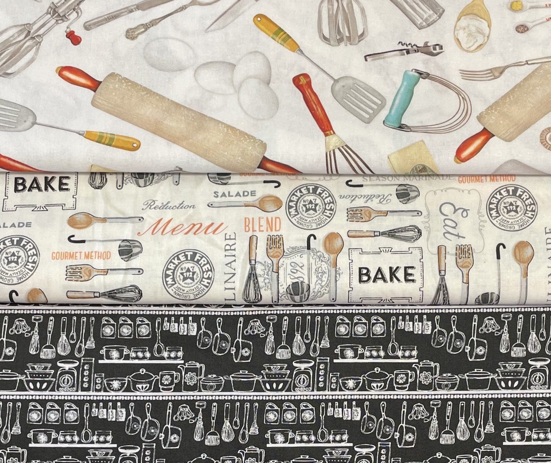 Kitchen Baking Cooking Theme Fabric Sold by the Yard BTY Quilt 100% ...