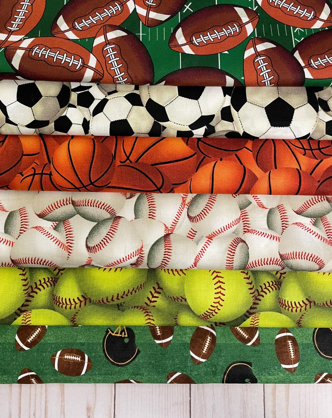 Sports Team Athletic Balls Gear Fabric Sold by the Yard BTY 100% Cotton ...