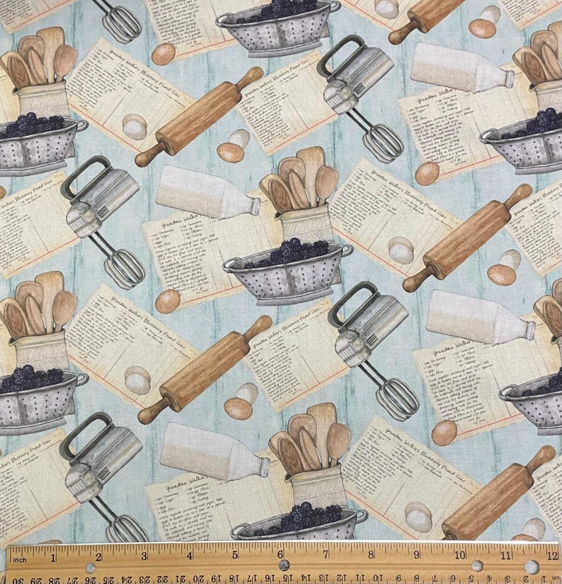 Kitchen Baking Cooking Theme Fabric Sold by the Yard BTY Quilt 100% ...