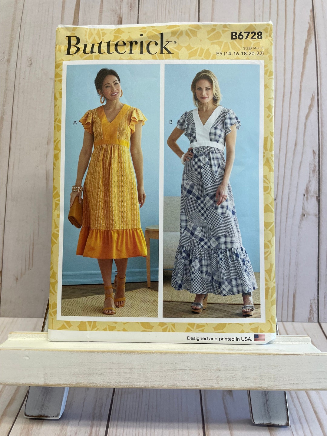 Butterick 6728 V-neck Empire Waist Dress Plus E5 14-22 Sewing Pattern ...