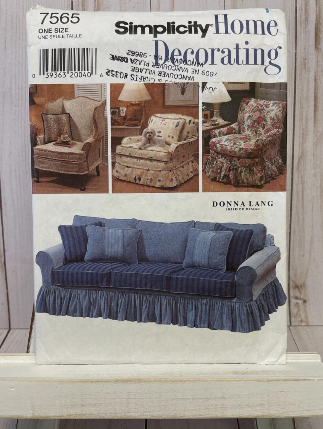 Simplicity Sewing Pattern Designer Sofa and Chair Slipcovers 7565 Home ...