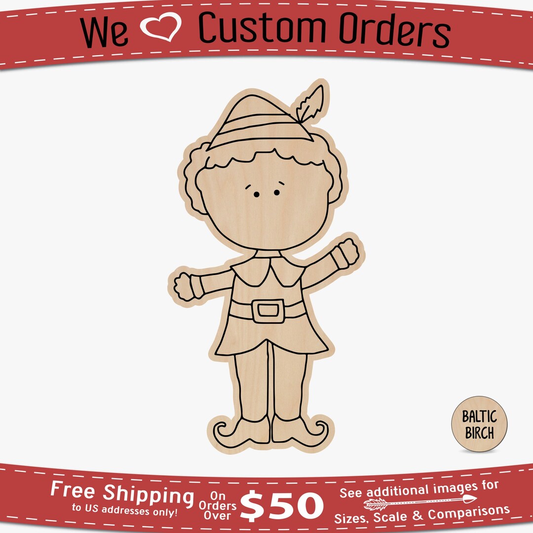 Elf - Laser Cut Out Unfinished Wood Shape Craft Blank, Paintable Wood ...