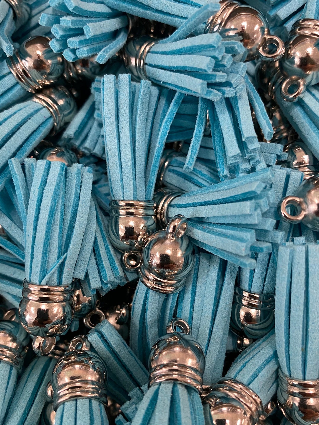 Light Blue Faux Suede Tassels: Silver Cap Charm Pendants (25pcs) - Etsy