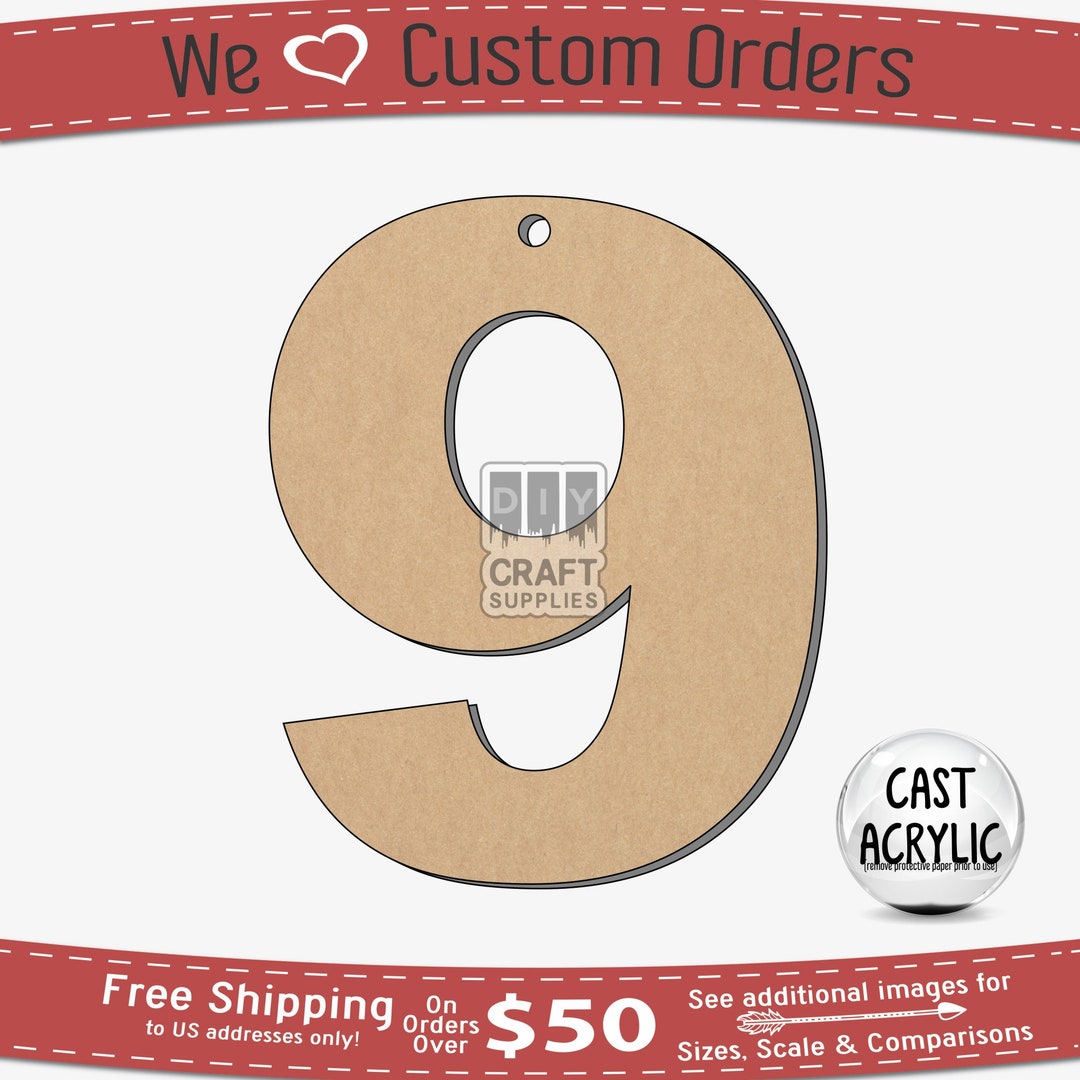 Number 9 Sans Serif Acrylic Craft Blank for Key Chains, Number 9 ...