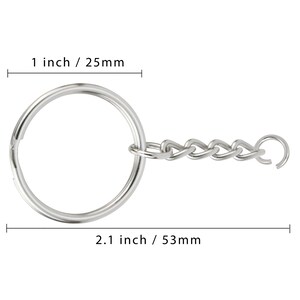 Ten (10) - Silver Key Chain Rings With Attached Chain, 1 Inch Split Key ...