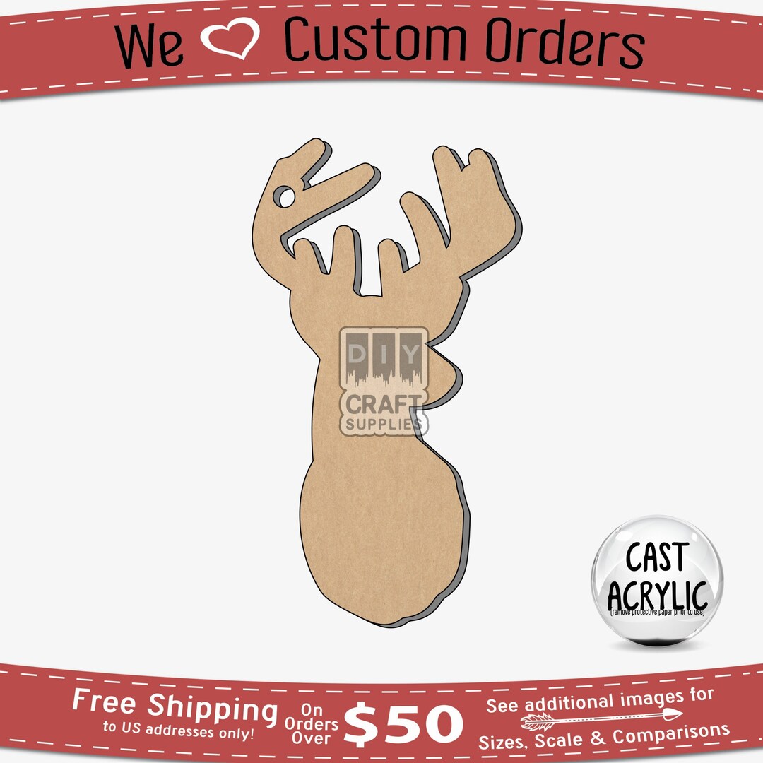 Buck Head Acrylic Shape, Acrylic Shaped Buck Head Blank, Unfinished ...