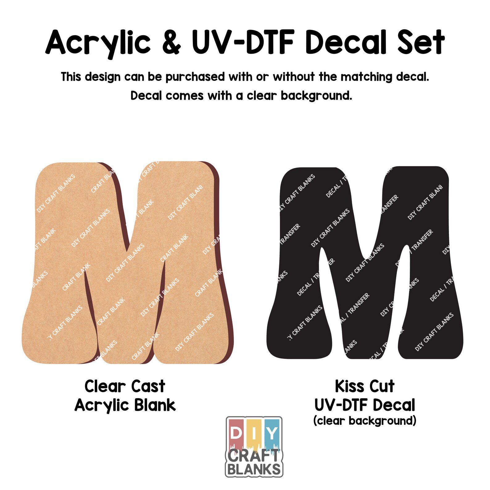 Letter M Acrylic Blank: DIY Craft Keychain, Hippie Font (UV-DTF Decal ...